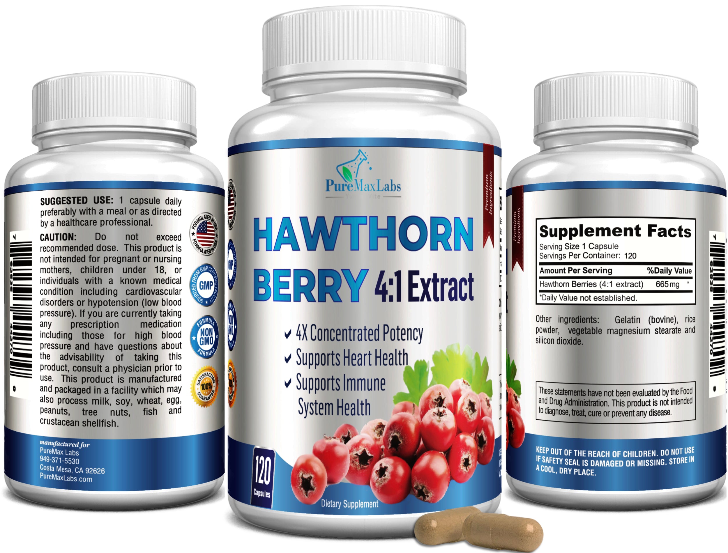 Hawthorn Berry 4:1 Extract, Concentrated - 120 Capsules – PureMax Labs