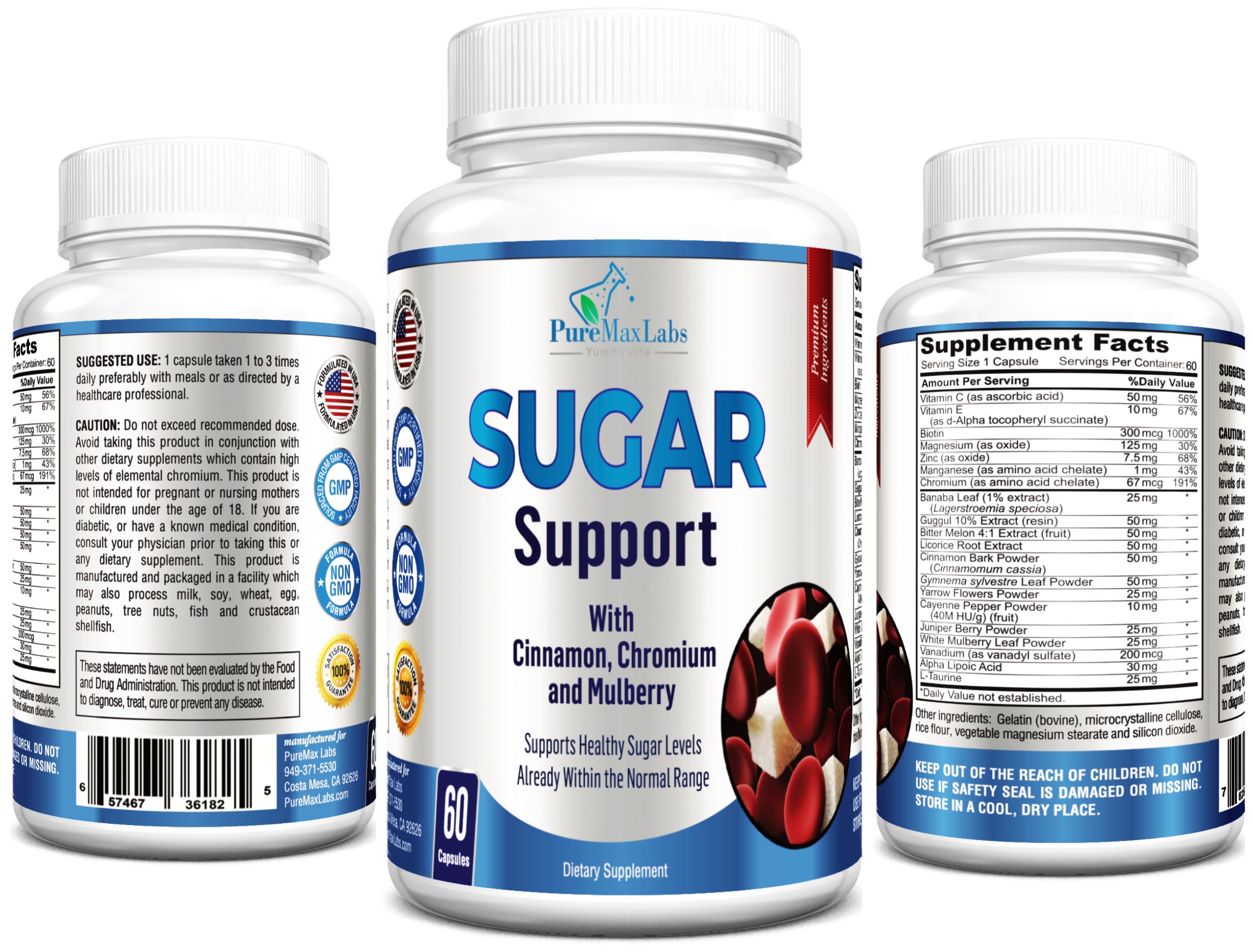 Blood Sugar Support Supplement with Cinnamon 60 Capsules – PureMax Labs