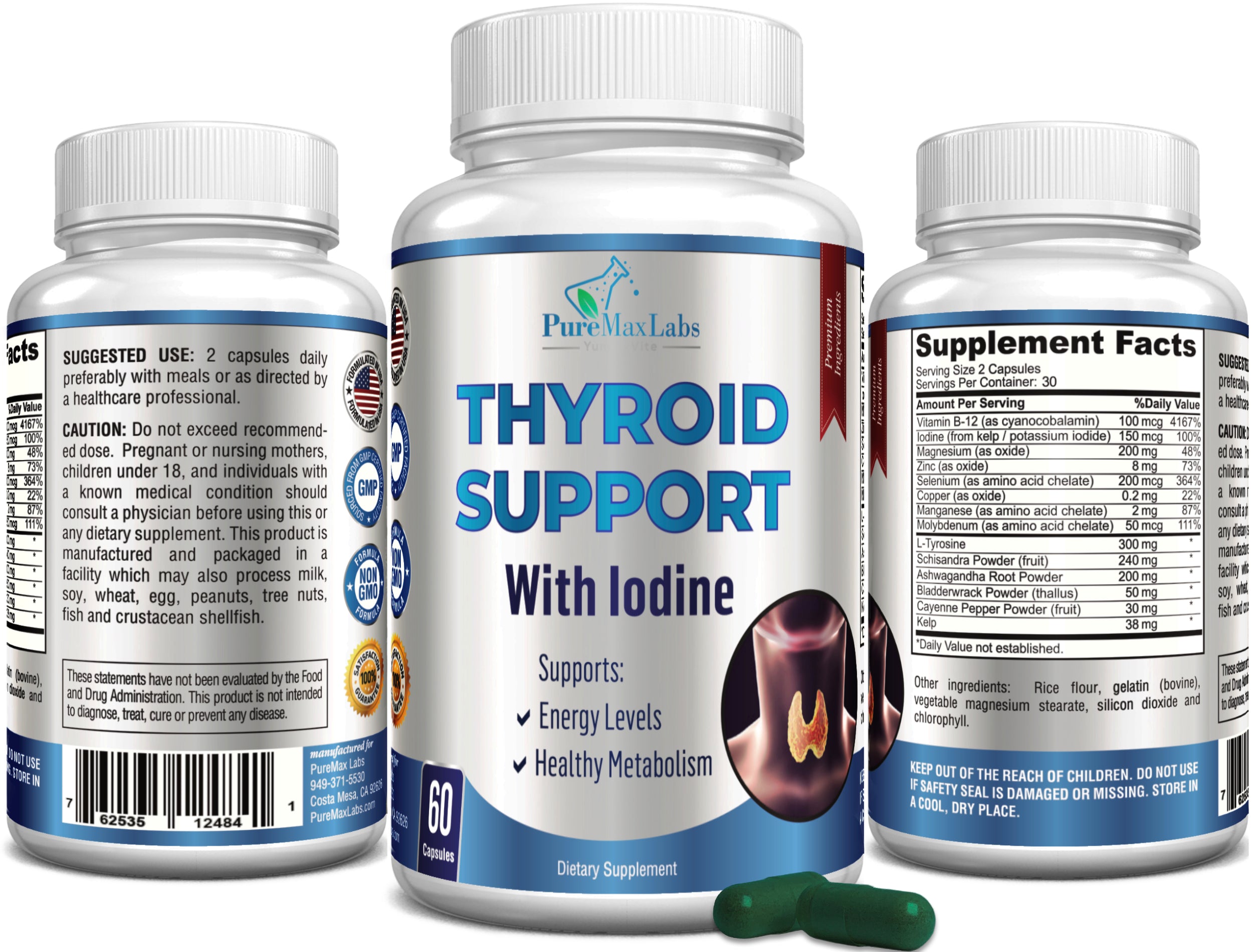 Thyroid Support with Iodine - 60 Capsules – PureMax Labs